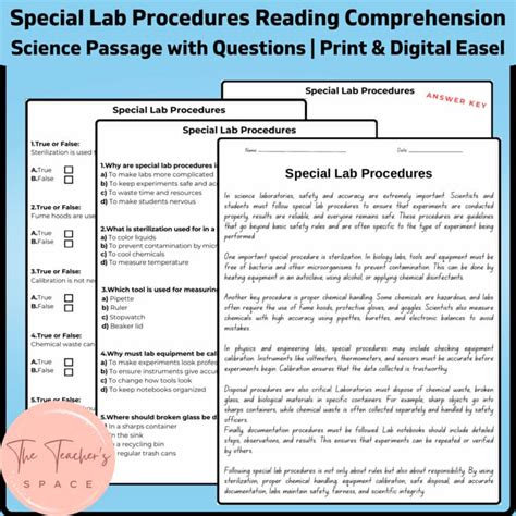 Special Lab Procedures Reading Comprehension Passage Print And Digital