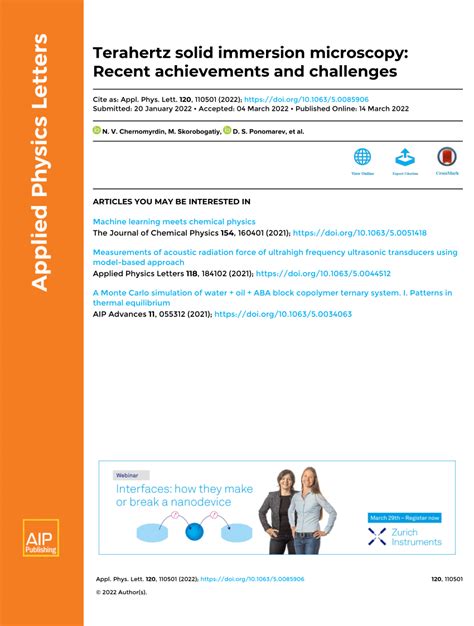 Pdf Terahertz Solid Immersion Microscopy Recent Achievements And Challenges