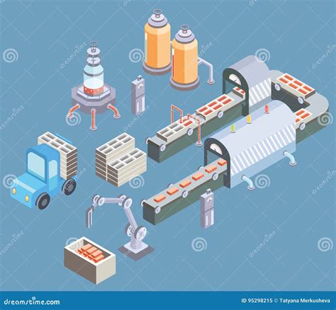 Automated Production Line Factory Floor With Conveyor And Various