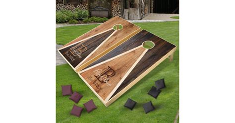 Rustic Wood Tone Monogram Triangle Design Cornhole Set Zazzle