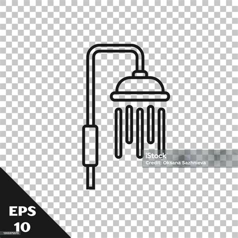 투명 한 배경에 고립 된 물 방울 아이콘을 가진 검은 선 샤워 헤드 벡터 일러스트레이션 가정의 방에 대한 스톡 벡터 아트 및 기타 이미지 가정의 방 따르기 떨어짐