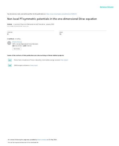 Pdf Non Local Pt Symmetric Potentials In The One Dimensional Dirac Equation