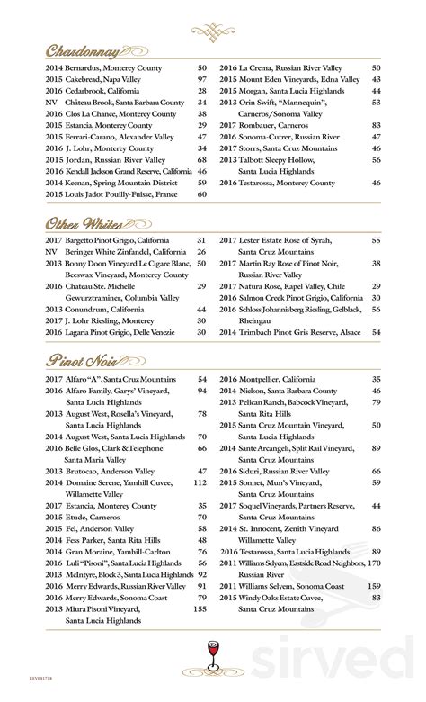 Shadowbrook Restaurant Menu In Capitola California Usa