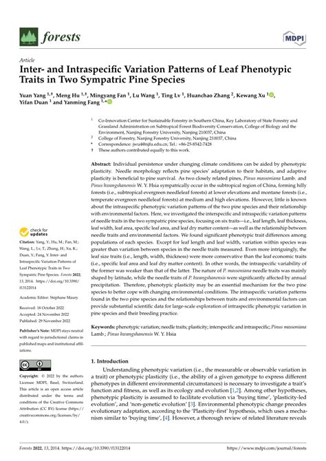 Pdf Xu Et Al 2022 Inter And Intraspecific Variation Patterns Of