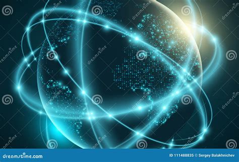 Futuristic Planet Earth World Map Of Dots Abstract Background Space Composition Cyber Space