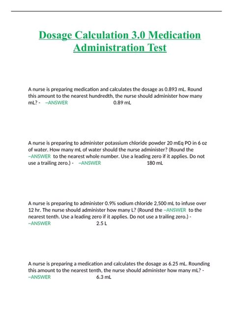Dosage Calculation 3 0 Medication Administration Test Ati Dosage Calculation Stuvia Us