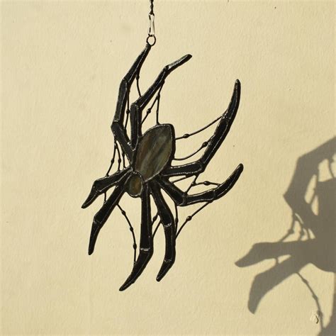 Black Stained Glass Spider Ornament Handmade Window Decor For Spider