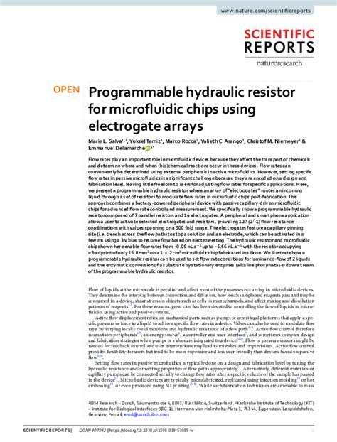 Pdf Programmable Hydraulic Resistor For Microfluidic Chips Using