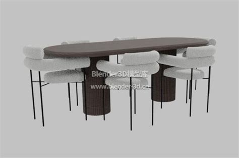 Blender 圆润餐桌椅子组合3d模型素材资源免费下载 Blender3d模型库