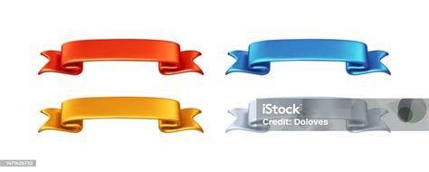 컬러 3d 리본 배너 판매를 설정합니다 빨강 파랑 황금 및 은색 빈 레이블 플래그 아이콘입니다 벡터 현실적인 그림 3차원 형태에 대한 스톡 벡터 아트 및 기타 이미지
