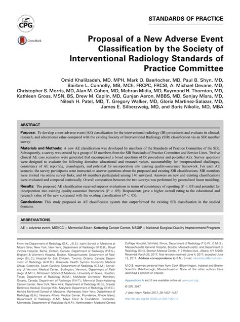 Pdf Proposal Of A New Adverse Event Classification By The Society Of Interventional Radiology