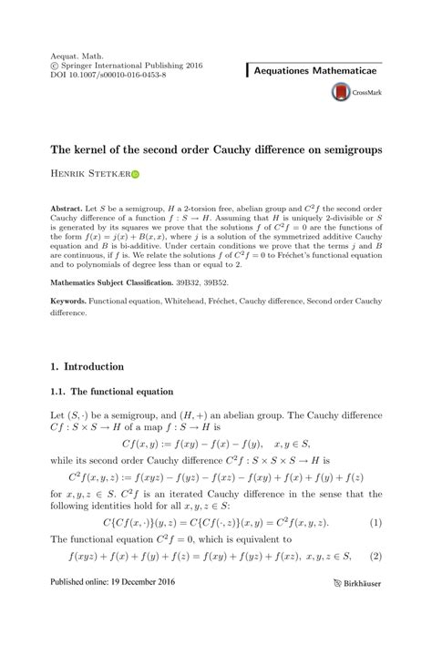Pdf The Kernel Of The Second Order Cauchy Difference On Semigroups