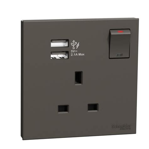 Schneider Avataron C Switched Socket Dark Grey Usb E8715 We