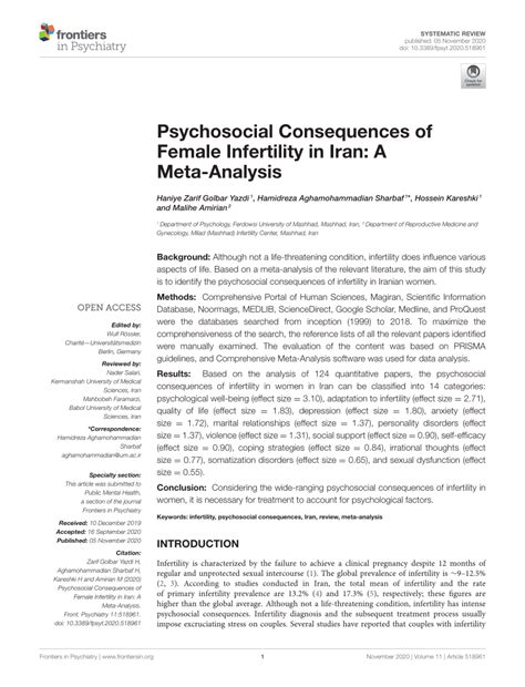 Pdf Psychosocial Consequences Of Female Infertility In Iran A Meta
