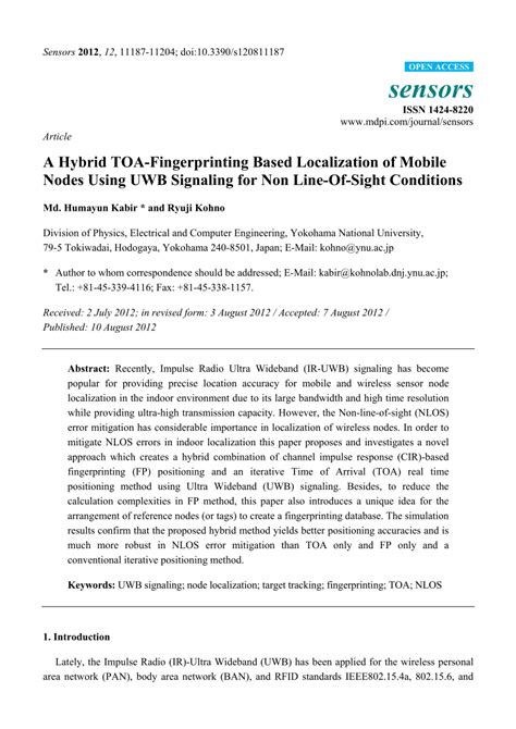 Pdf A Hybrid Toa Fingerprinting Based Localization Of Mobile Nodes Using Uwb Signaling For Non