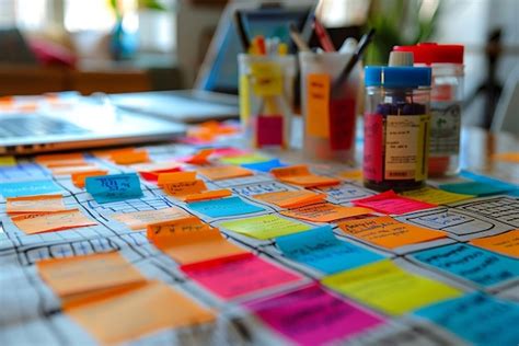 Creative Brainstorming Session With Colorful Sticky Notes Premium Ai Generated Image
