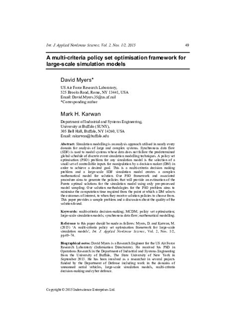 Pdf A Multi Criteria Policy Set Optimisation Framework For Large Scale Simulation Models