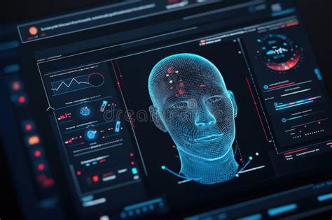 Futuristic Digital Interface Showcasing A Holographic Human Face With Data Visualization And
