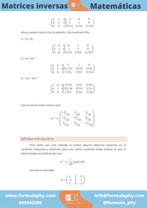 Resumen Matrices Inversas Fórmula Phy