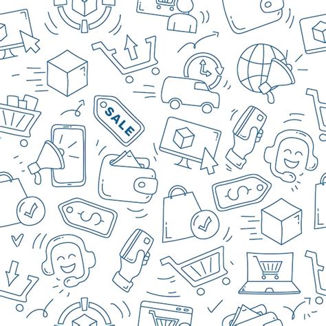 Premium Vector Ecommerce Seamless Pattern Online Shopping And Delivery Elements Ecommerce