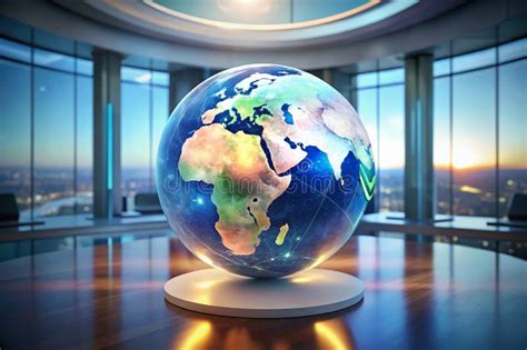 Visualizing Global Connectivity A Holographic Earth Projection In A Modern Office Setting