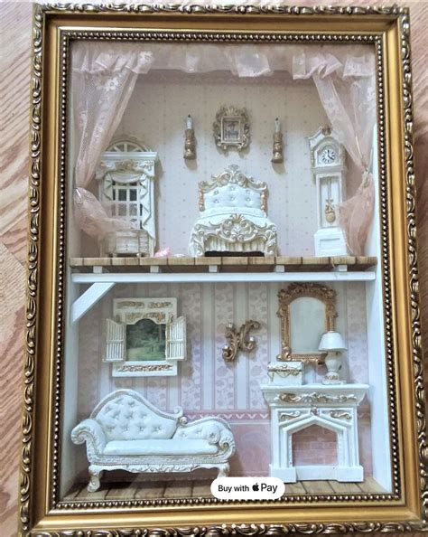 Miniature Doll House In Gold Frame Display Case