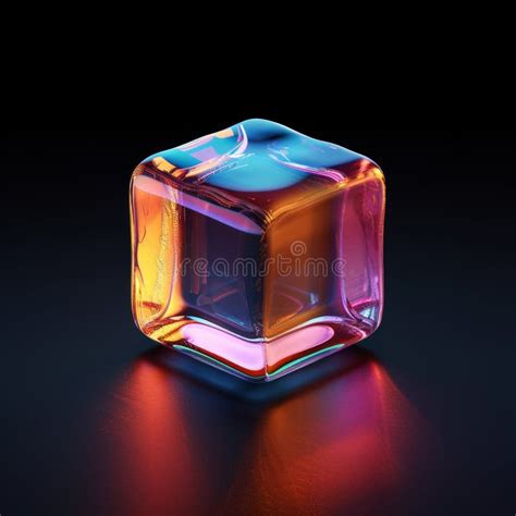 Vibrant Iridescent Cube On Dark Background In Illustration Stock Image