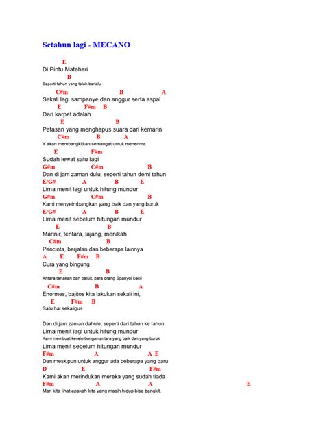 Satu Tahun Lagi Mecano Akord Dalam Tonalitas Asli Pdf