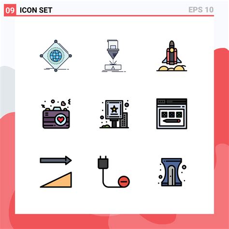 Paquete De 9 9 Creativo Línea De Relleno Plano Colores De Romance