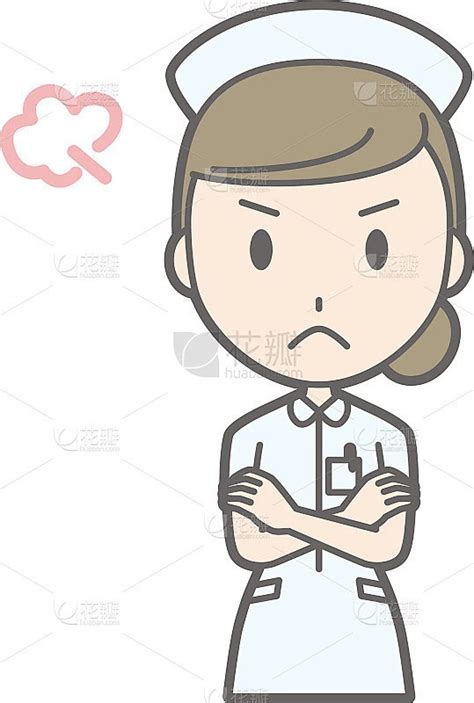 一名身穿白色套装的女护士正在生气插画素材 花瓣网