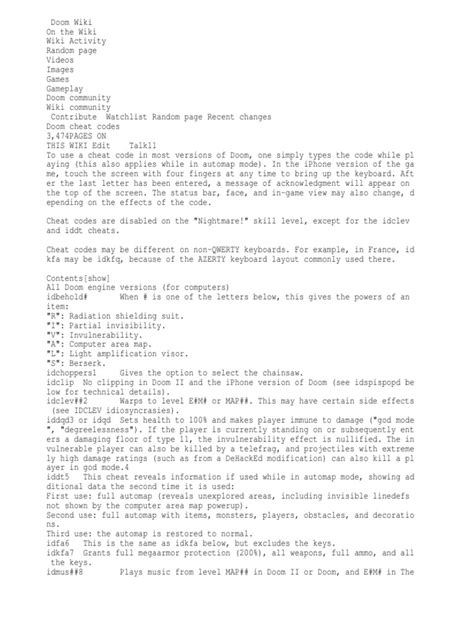 Doom Cheat Code Pdf Cheating In Video Games Video Games