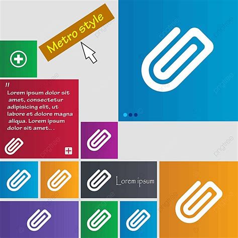 Vector Paper Clip Icon With Modern Metro Style Buttons For Website
