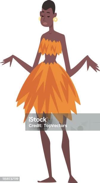 전통적인 옷 아프리카 또는 호주 원주민 만화 캐릭터 일러스트 레이 션에서 아름 다운 네이티브 블랙 피부 여자 고대의에 대한 스톡