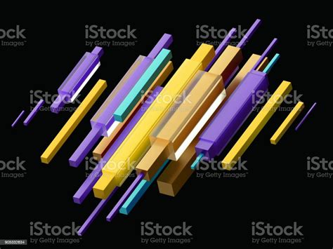 3d 렌더링 디지털 일러스트 레이 션 화려한 큐빅 판자 고립 된 기하학적 인 도형 검은 배경 봉에 대한 스톡 사진 및 기타 이미지 Istock