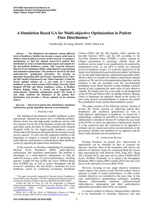 Pdf A Simulation Based Ga For Multi Objective Optimization In Patient Flow Distribution