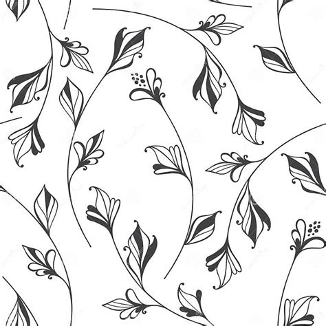 Abstract Floral Background Seamless Monochrome Pattern With Han Stock Illustration