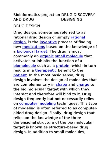 Bioinformatics Project On Drug Discovery And Drug Designing Pdf