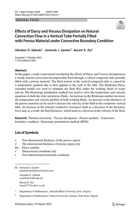 Pdf Effects Of Darcy And Viscous Dissipation On Natural Convection