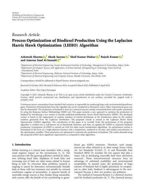Pdf Process Optimization Of Biodiesel Production Using The Laplacian