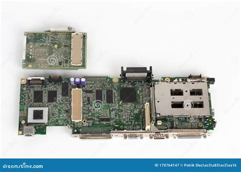 Close Up Of Motherboard Old Laptop With Empty Socket Base For Cpu And Laptop Processor With