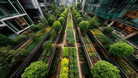 도시 항공 농장 및 현대 건축의 퓨전 장면