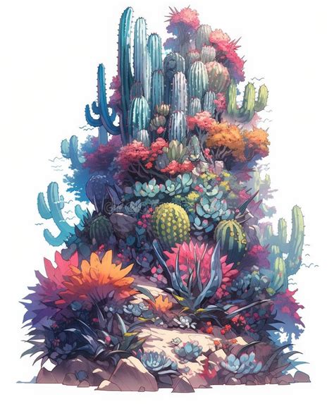 Cute And Decorative Colorful Cartoon Cactus Organ Pipe Full Body