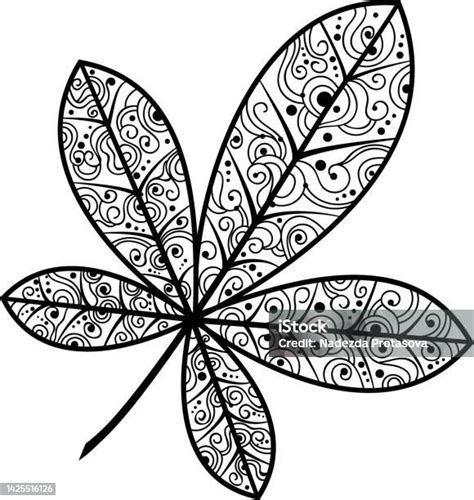 밤나무 잎의 흑백 그림입니다 가을 그림입니다 로고 패션 일러스트레이션 잡지 옷에 인쇄 광고 색칠 공부 문신 스케치 또는 Mehendi에 대한 아이디어 0명에 대한 스톡 벡터