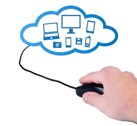 Hand With Computer Mouse Cloud Computing Concept Database Blue Mouse
