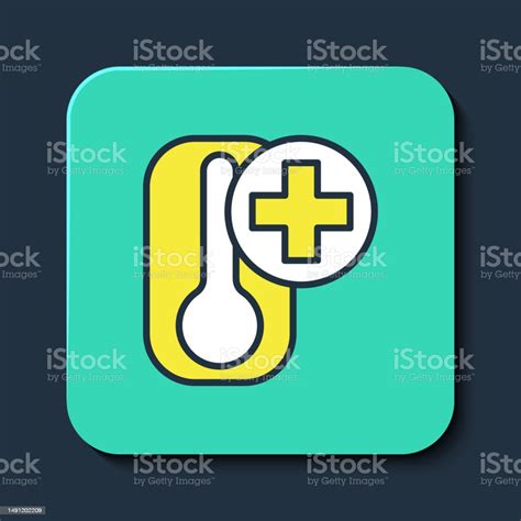 파란색 배경에 격리된 열과 차가운 아이콘을 측정하는 채워진 개요 기상 온도계 덥거나 추운 날씨를 보여주는 온도계 장비 청록색 사각형 버튼 벡터 0명에 대한 스톡 벡터 아트