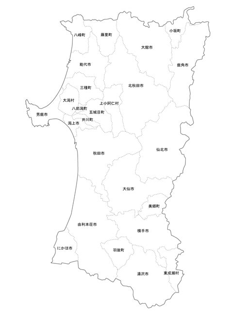 ちずそ 無料地図素材 東北地方市町村名入り白地図