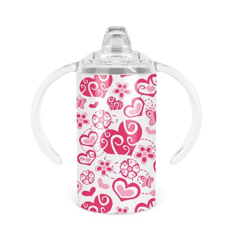 Hearts And Butterflies Sippy Cup Twelve Oz Double Walled Stainless