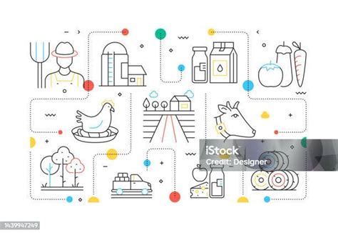 농업 및 농업 관련 라인 스타일 배너 디자인 웹 페이지 헤드 라인 브로셔 연례 보고서 및 도서 표지 가금류에 대한 스톡 벡터 아트 및 기타 이미지 Istock