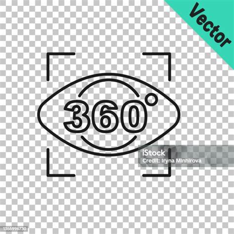 투명 한 배경에 격리 된 블랙 라인 360도 뷰 아이콘 가상 현실 각도 360도 카메라 파노라마 사진 벡터 3에 대한 스톡 벡터