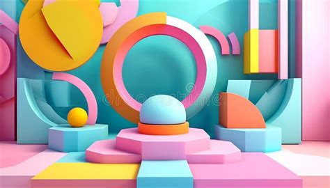 Colorful Geometric Shapes Creating A Modern Art Installation In A Playful Setting Stock